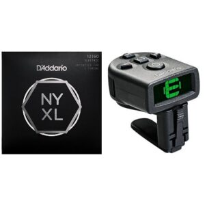 d'addario nyxl 12-60 gauge electric guitar strings and ns micro tuner bundle