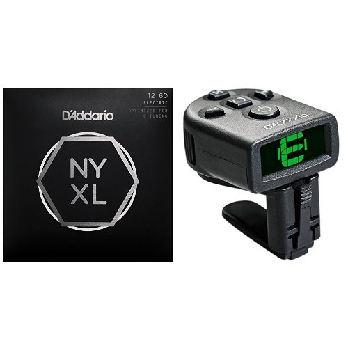 D'Addario NYXL 12-60 Gauge Electric Guitar Strings and NS Micro Tuner Bundle