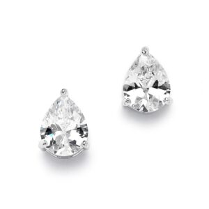 mariell cubic zirconia stud earrings, pear shape cz crystal, 2 carat imitation diamond stud earring gift