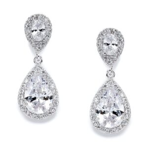 mariell cubic zirconia crystal teardrop dangle bridal and wedding earrings, cz jewelry for brides, bridesmaids, homecoming, prom and dressy everyday wear