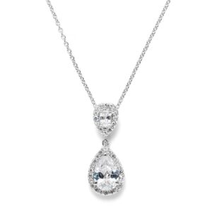 mariell cubic zirconia crystal teardrop bridal wedding pendant necklace, jewelry for brides, bridesmaids