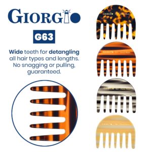 Giorgio G63 Wide Tooth Comb Detangling Comb, Pocket Comb and Travel Comb Wide Tooth Combs for Women for Thick Hair, Hair Detangler Comb For Wet and Dry Everyday Care. Handmade, Saw-Cut, and Polished