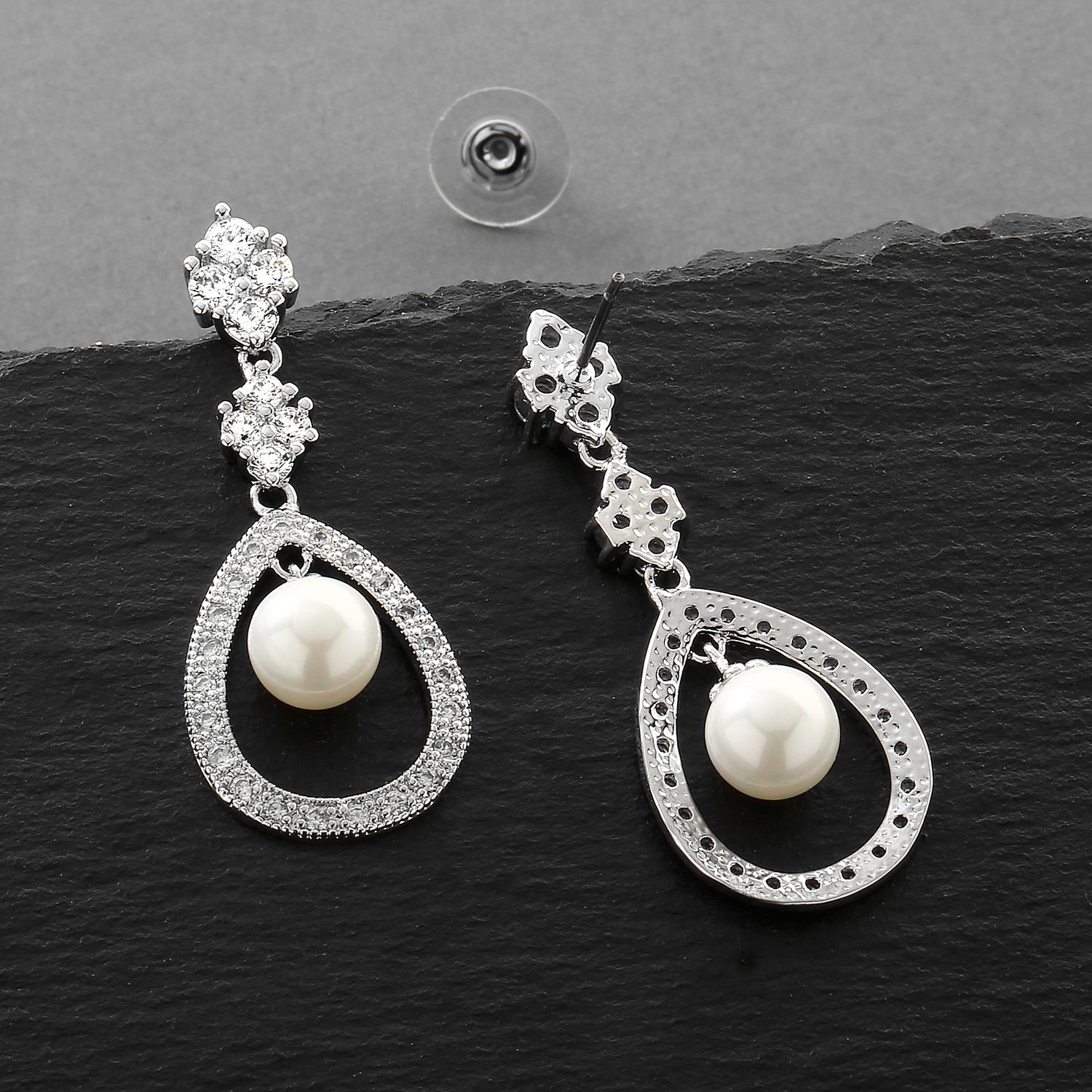 Mariell Pearl Bridal Wedding Earrings for Bride, Pearl Jewelry for Bridesmaid, Prom, Mother of the Bride