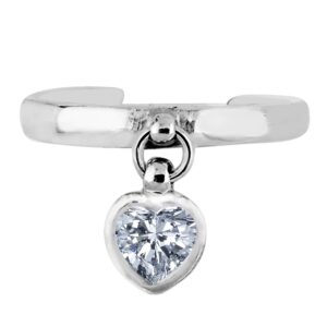 jewelry affairs sterling silver dangling heart shape cz cuff style adjustable toe ring