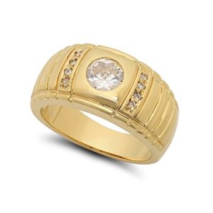 the bling factory large 23mm 14k gold plated notched cz band w/round cz solitaire ring, size 7.5