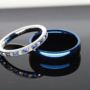 His and Hers 925 Sterling Silver Blue Saphire Stainless Steel Wedding Rings Set Blue #SP24BLMSBL (Size His 11, Hers 08)