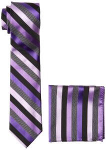 stacy adams men's microfiber stripped tie set, purple, one size