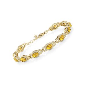 gem stone king 18k yellow gold plated silver oval yellow citrine tennis bracelet for women (8.55 cttw, gemstone birthstone, 7 inch with 1 inch extender)