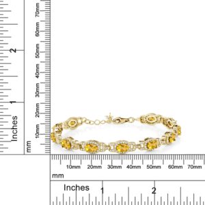 Gem Stone King 18K Yellow Gold Plated Silver Oval Yellow Citrine Tennis Bracelet For Women (8.55 Cttw, Gemstone Birthstone, 7 Inch with 1 Inch Extender)