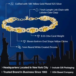 Gem Stone King 18K Yellow Gold Plated Silver Oval Yellow Citrine Tennis Bracelet For Women (8.55 Cttw, Gemstone Birthstone, 7 Inch with 1 Inch Extender)