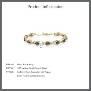 Gem Stone King 10.20 Ct Oval Green Mystic Topaz 18K Yellow Gold Plated Silver 7 Inch Bracelet For Women With 1 Inch Extender