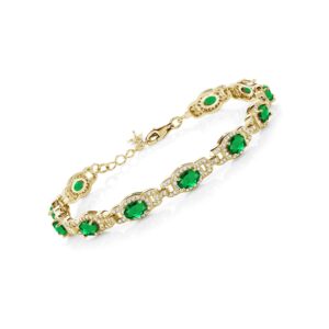 gem stone king 18k yellow gold plated silver green simulated emerald tennis bracelet for women (8.00 cttw, oval 6x4mm, 7 inch with 1 inch extender)