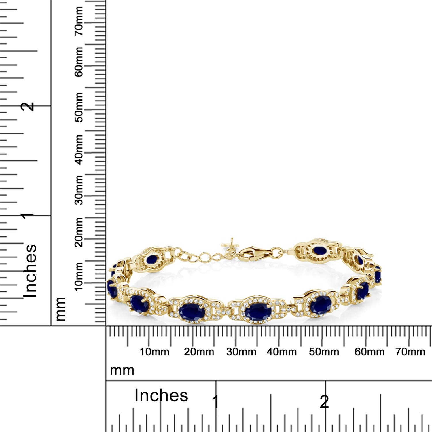 Gem Stone King 18K Yellow Gold Plated Silver Oval Blue Sapphire Tennis Bracelet For Women (9.71 Cttw, 7 Inch, With 1 Inch Extender)