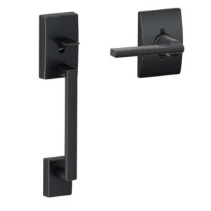 schlage fe285 cen 716 lat cen century front entry handleset with latitude lever, lower half grip, aged bronze, century interior trim