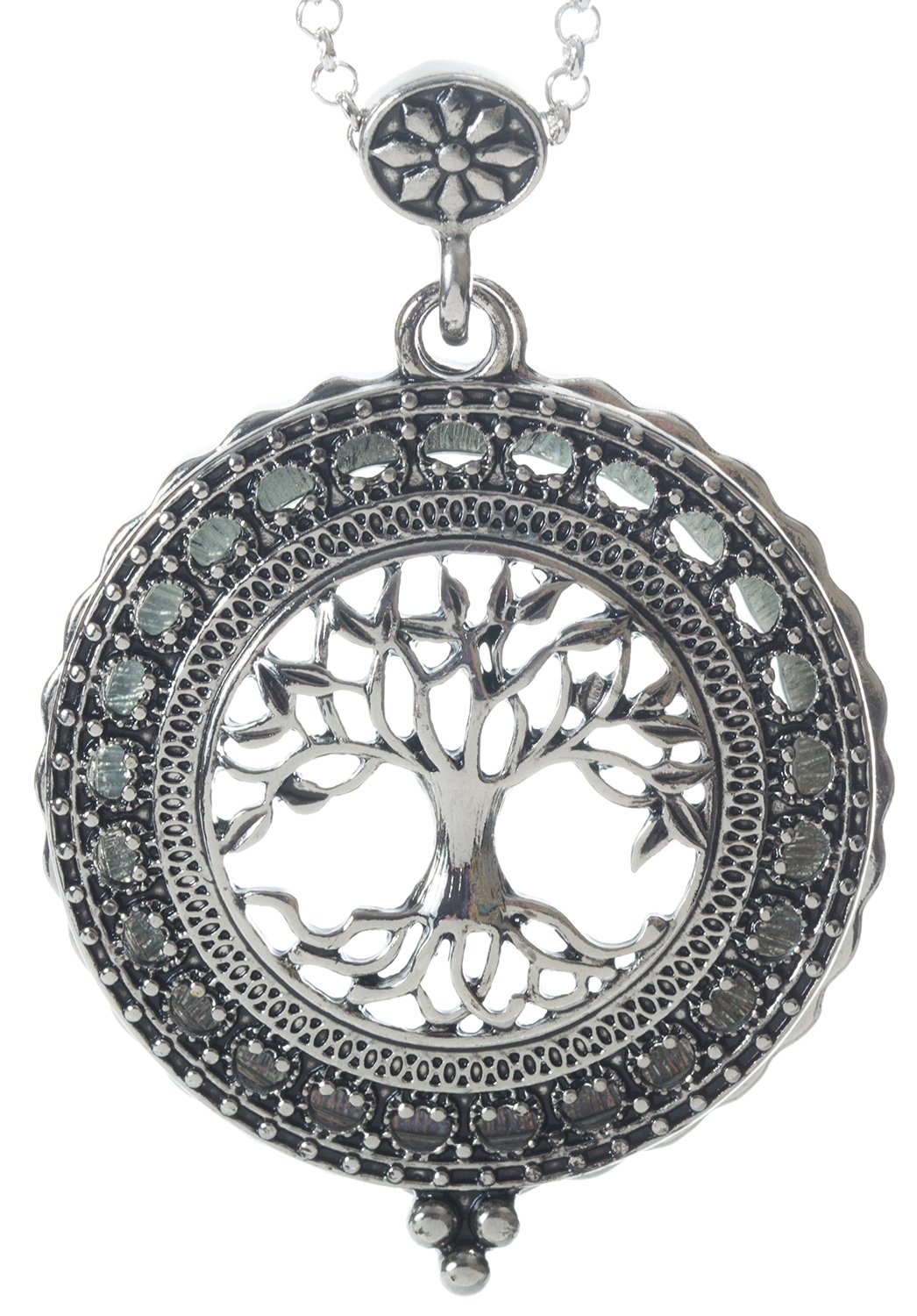 Artisan Owl Tree of Life 4x Magnifier Magnifying Glass Sliding Top Magnet Pendant Necklace, 30"