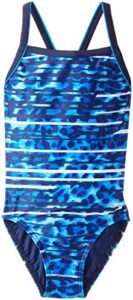 speedo girl's swimsuit one piece powerflex flyback striped youth team colors - manufacturer discontinued