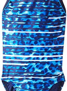 Speedo Girl's Swimsuit One Piece PowerFlex Flyback Striped Youth Team Colors - Manufacturer Discontinued