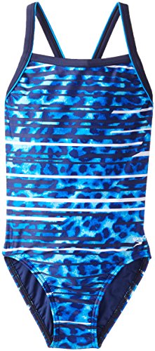 Speedo Girl's Swimsuit One Piece PowerFlex Flyback Striped Youth Team Colors - Manufacturer Discontinued