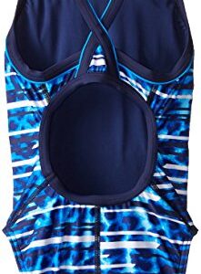 Speedo Girl's Swimsuit One Piece PowerFlex Flyback Striped Youth Team Colors - Manufacturer Discontinued