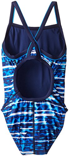 Speedo Girl's Swimsuit One Piece PowerFlex Flyback Striped Youth Team Colors - Manufacturer Discontinued