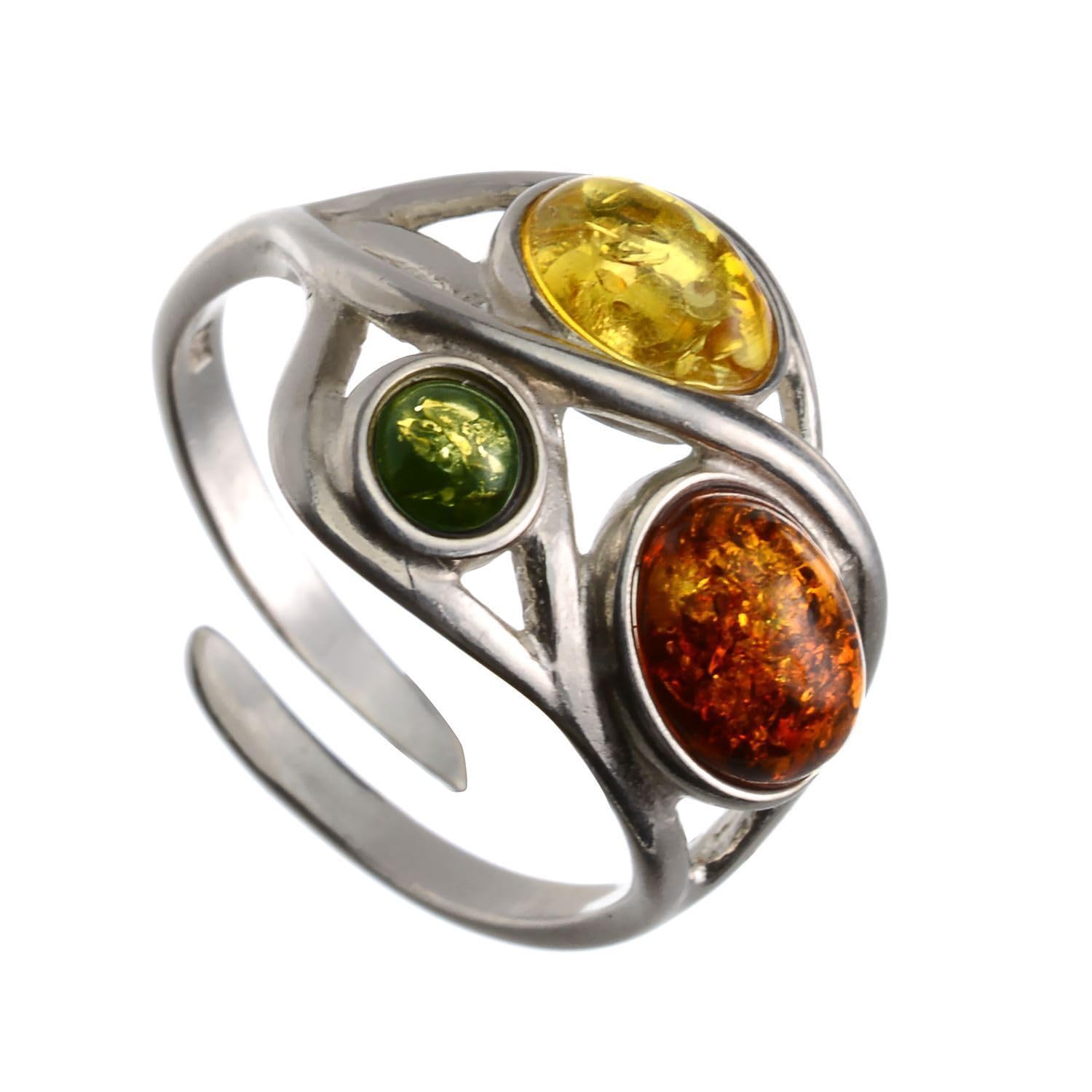 HolidayGiftShops Baltic Amber Sterling Silver Adjustable Ring Magdalena