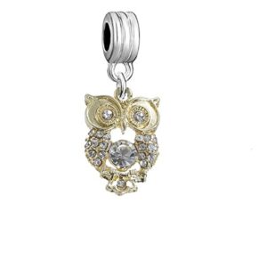 sexy sparkles owl with rhinestones charm bead for snake chain charm bracelet