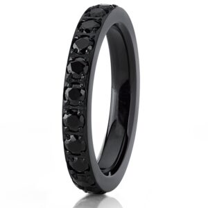 3MM Ladies Black Titanium Eternity Engagement Band, Wedding Ring with Black Pave Set Cubic Zirconia 7