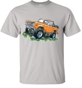 fair game classic 1970's ford bronco t-shirt 4x4 early model orange bronco vintage retro truck-ice grey-xl