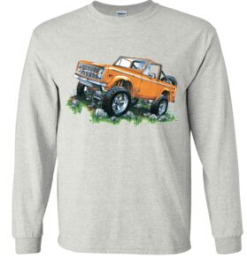 fair game ford bronco long sleeve t-shirt 4x4 early model orange bronco vintage retro truck-ash-xl