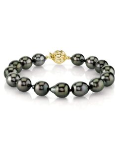 the pearl source 14k gold 8-9mm drop-shape genuine black tahitian south sea cultured pearl bracelet for women