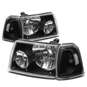 auto dynasty [halogen model 4pcs factory style headlight lamps and parking lights compatible with ford ranger 2001-2011, driver and passenger side, black housing clear corner