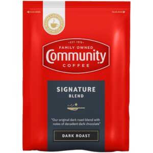 community coffee signature blend, dark roast pre-measured coffee packs, 2.5 ounce bag (box of 40)