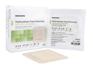 mckesson hydrocellular foam dressing silicone adhesive border 4 x 4" (3 x 3" pad), box of 10