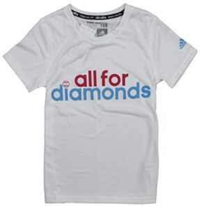 adidas big girls all for diamonds short sleeve climalite tee (medium (10/12), white/blue/pink)