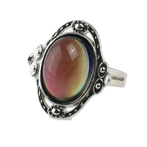 odetojoy emotional mood ring heart butterfly color change mood magic oval temperature control rings size adjustable antique silver boho finger ring (oval)