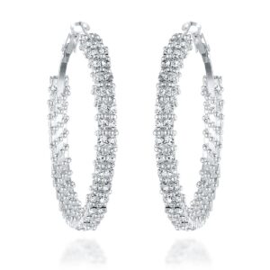 gemini women silver plated cz diamonds big large round hoop earring valentine day gifts gm008, size: 2 inches