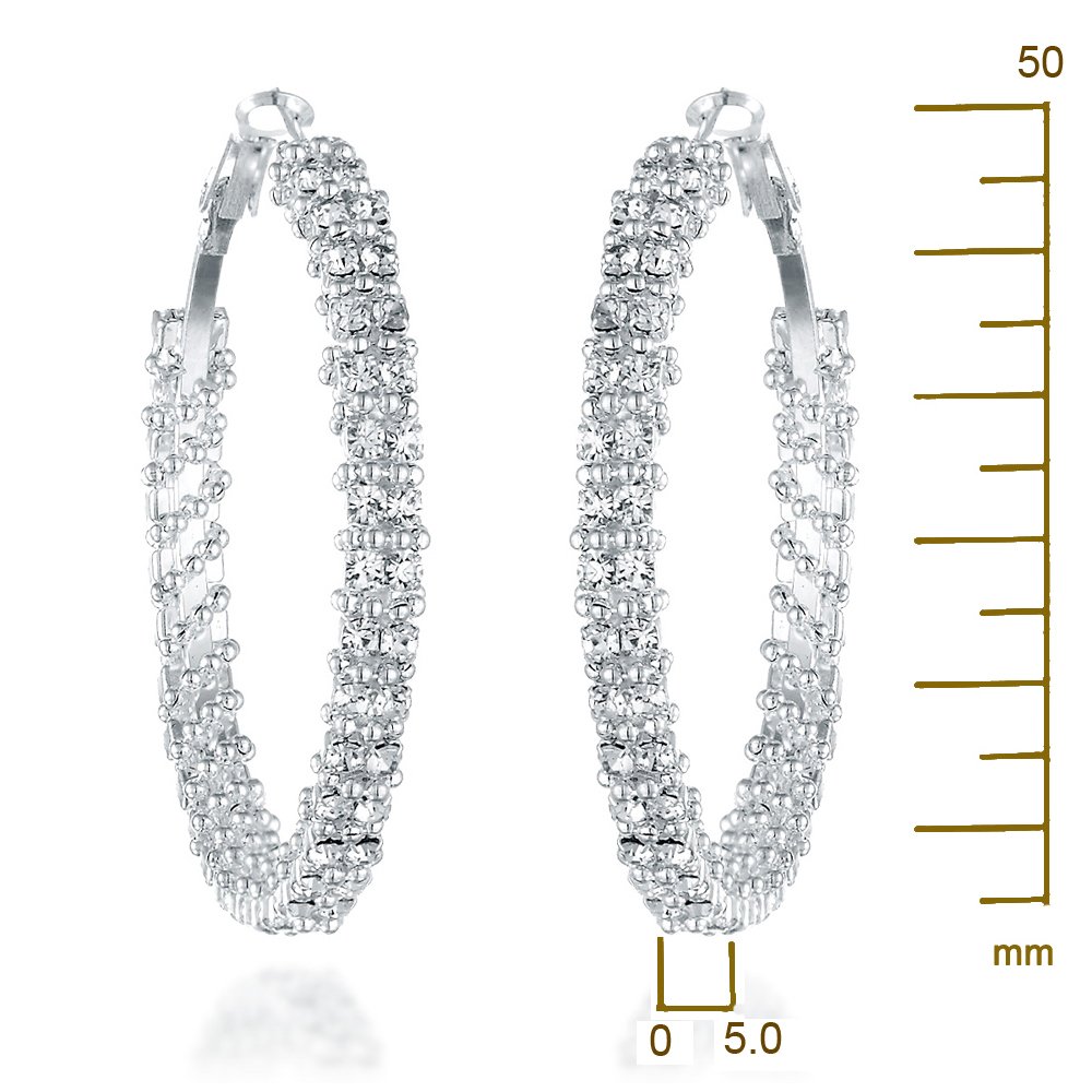 Gemini Women Silver Plated CZ Diamonds Big Large Round Hoop Earring Valentine Day Gifts Gm008, Size: 2 inches