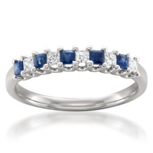 beyond brilliance 1/2 carat diamond, prong-set 14k white gold princess cut diamond & blue sapphire bridal wedding band ring (h-i, i1-i2) size-10