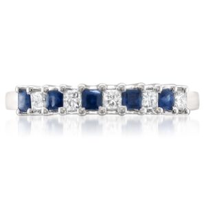 Beyond Brilliance 1/2 Carat Diamond, Prong-Set 14K White Gold Princess Cut Diamond & Blue Sapphire Bridal Wedding Band Ring (H-I, I1-I2) Size-10