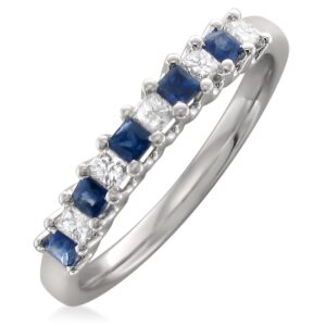 Beyond Brilliance 1/2 Carat Diamond, Prong-Set 14K White Gold Princess Cut Diamond & Blue Sapphire Bridal Wedding Band Ring (H-I, I1-I2) Size-10