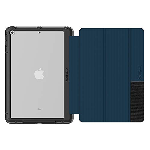 OtterBox SYMMETRY FOLIO SERIES Case for iPad 7th, 8th & 9th Gen (10.2" Display - 2019, 2020 & 2021 version) - COASTAL EVENING (CLEAR/BLACK/BLAZER BLUE), Magnetic Sleep/Wake Cover