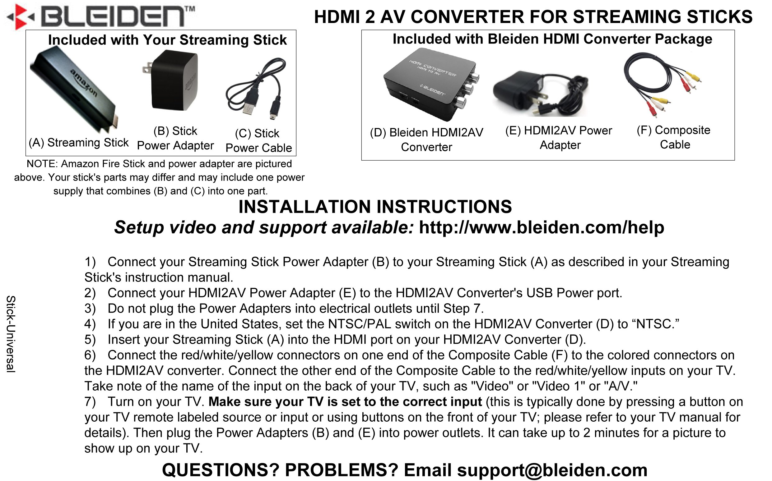 HDMI to Composite AV Converter for Amazon Fire Streaming Stick: Use Amazon Fire Streaming Stick with Older TVs That Have Composite (red/White/Yellow) Inputs. [Note: Amazon Stick Sold Separately]