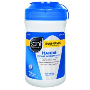 sani professional p43572 sani-hands with tencel sanitizing wipes, 5" width x 6" length, white (pack of 12)