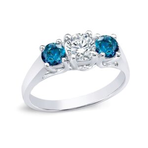 14k white gold round 3-stone diamond engagement ring (3/4 cttw, h-i, blue, i1-i2)