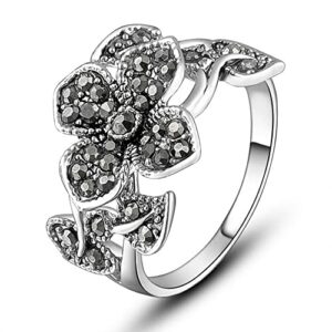 mytys vintage silver flower statement rings for women leaf marcasite crystal cocktail ring for women size 6