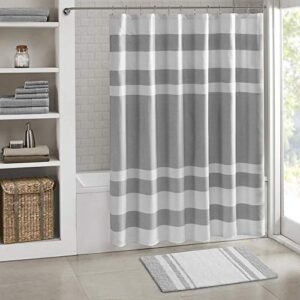 madison park - spa reversible cotton bath rug - grey - 20(w)" x 30(l)" - striped - water absorbent- fast drying- bath mats - feels fluffy - stylish & sophisticated