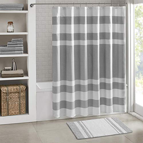 Madison Park - Spa Reversible Cotton Bath Rug - Grey - 20(W)" x 30(L)" - Striped - Water Absorbent- Fast Drying- Bath Mats - Feels Fluffy - Stylish & Sophisticated