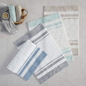 Madison Park - Spa Reversible Cotton Bath Rug - Grey - 20(W)" x 30(L)" - Striped - Water Absorbent- Fast Drying- Bath Mats - Feels Fluffy - Stylish & Sophisticated