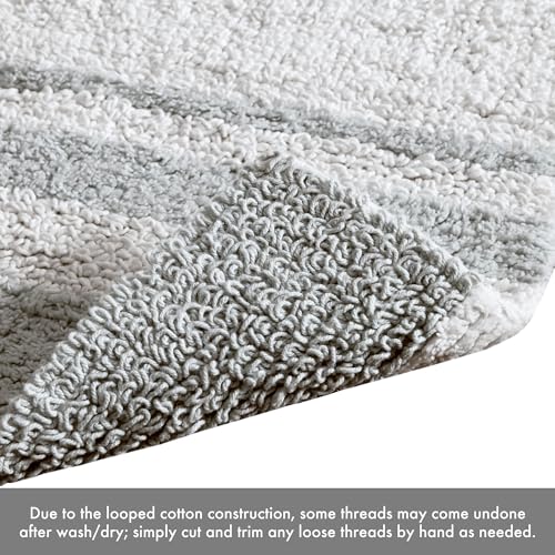 Madison Park - Spa Reversible Cotton Bath Rug - Grey - 20(W)" x 30(L)" - Striped - Water Absorbent- Fast Drying- Bath Mats - Feels Fluffy - Stylish & Sophisticated