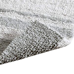 Madison Park - Spa Reversible Cotton Bath Rug - Grey - 20(W)" x 30(L)" - Striped - Water Absorbent- Fast Drying- Bath Mats - Feels Fluffy - Stylish & Sophisticated